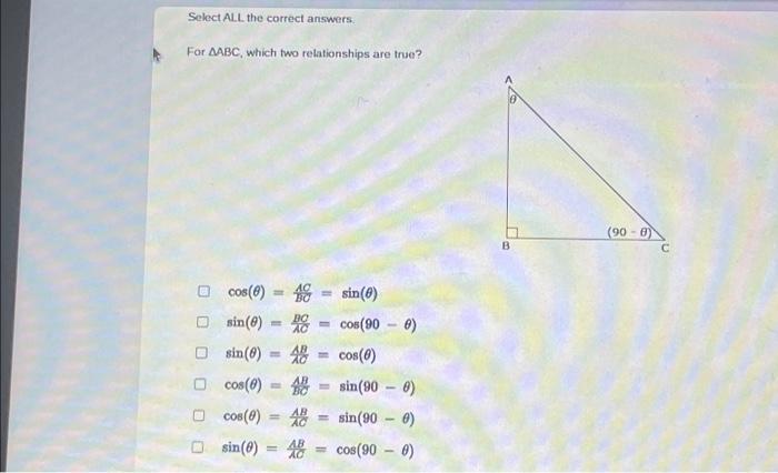 Solved Select ALL the correct answers. For AABC, which two | Chegg.com