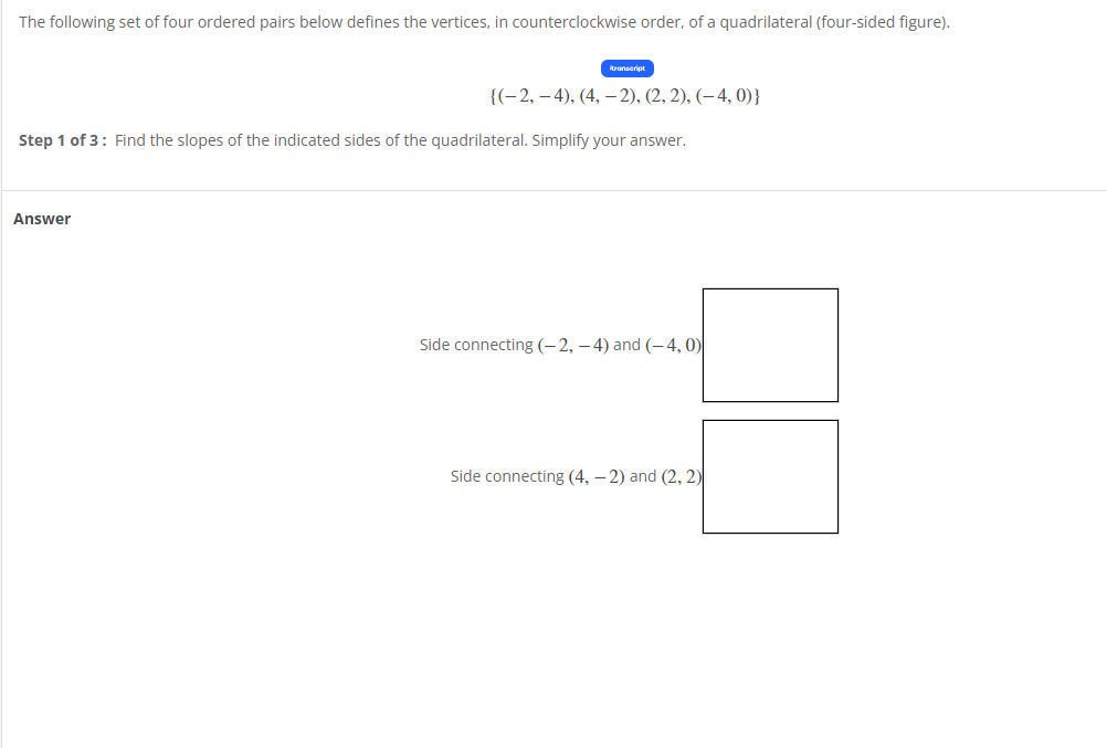 Solved The following set of four ordered pairs below defines | Chegg.com