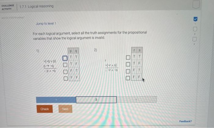 Solved For each logical argument, select all the truth | Chegg.com