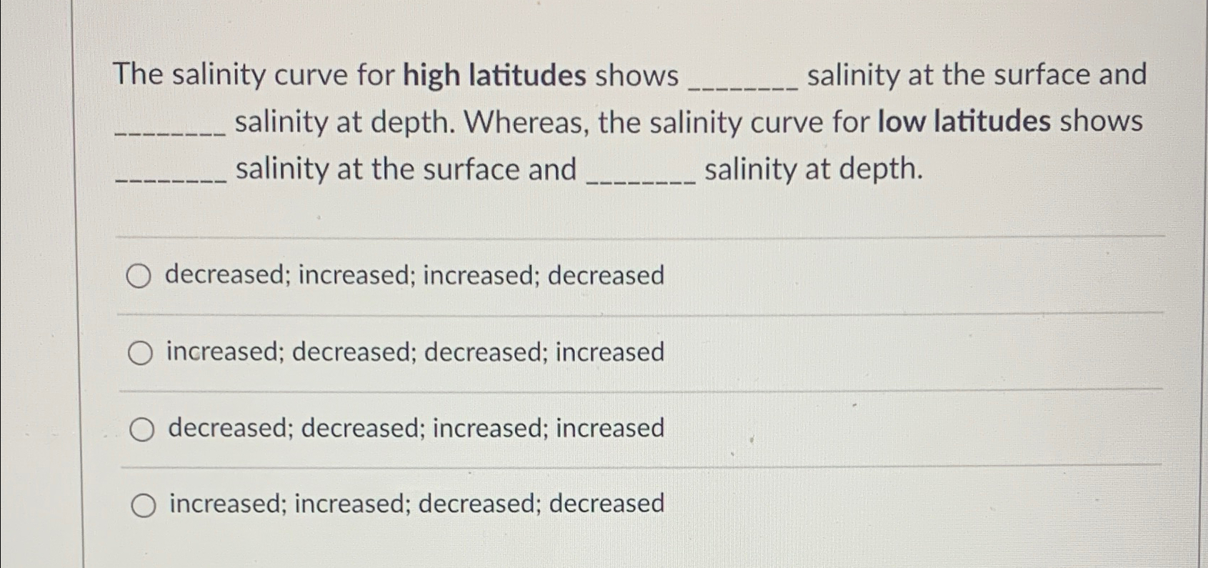 Solved The salinity curve for high latitudes shows | Chegg.com