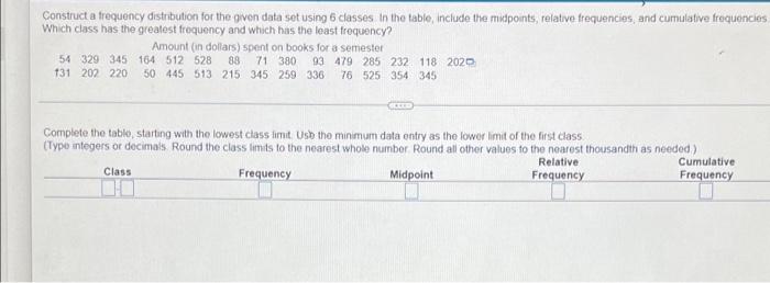 Solved Construct a frequency distribution for the given data | Chegg.com