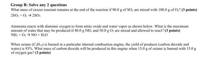 Solved Group B: Solve any 2 questions What mass of excess | Chegg.com