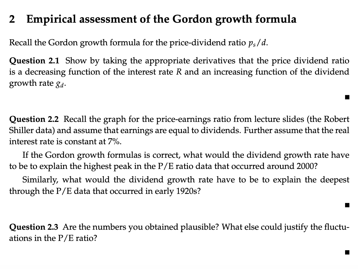 Solved 2 ﻿Empirical assessment of the Gordon growth | Chegg.com