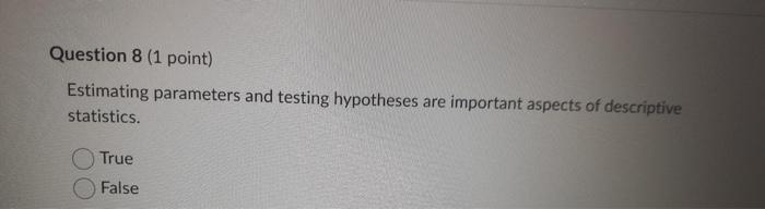 Solved Question 8 (1 point) Estimating parameters and | Chegg.com