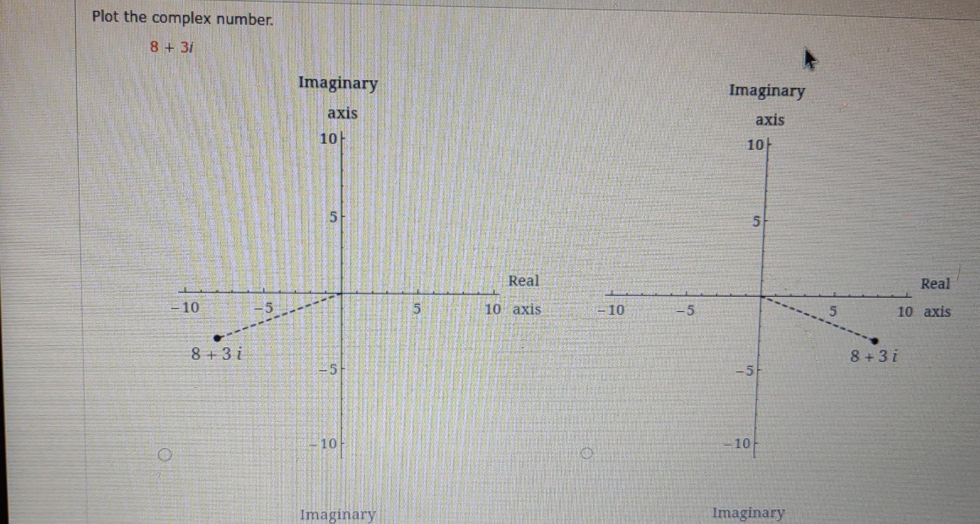 Solved Plot the complex number. 27(3−i) Imaginary | Chegg.com
