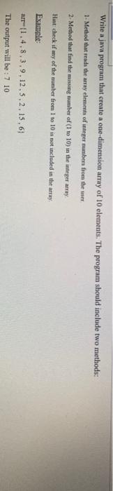 Solved Write A Java Program That Create A One Dimension