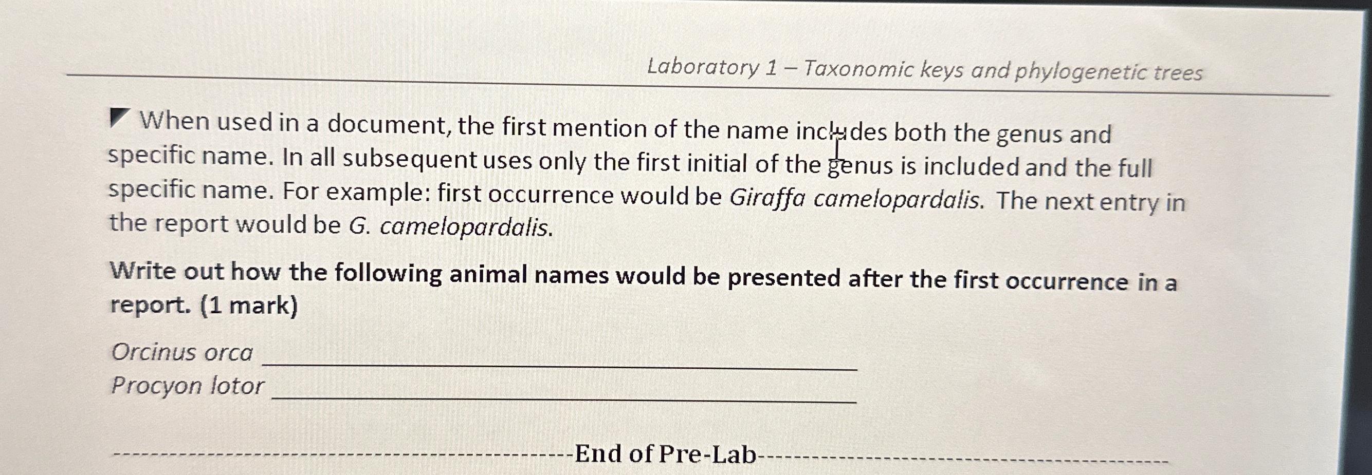 Solved Laboratory 1 - ﻿Taxonomic keys and phylogenetic | Chegg.com