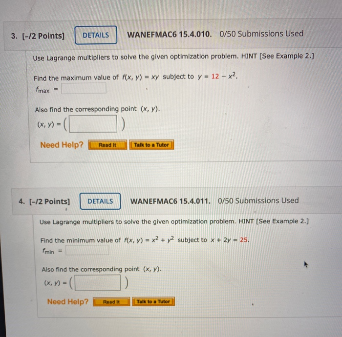 Solved 3. [-/2 points) DETAILS WANEFMAC6 15.4.010.0/50 | Chegg.com Solved 3. [-/2 points) DETAILS WANEFMAC6 15.4.010.0/50 | Chegg.com