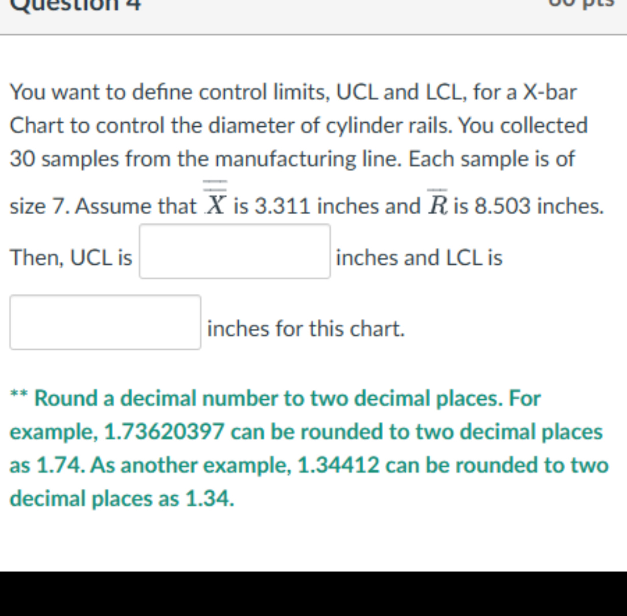 Solved You want to define control limits, ﻿UCL and LCL, ﻿for | Chegg.com