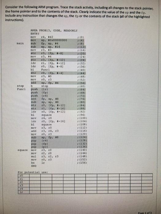 Solved Consider The Following Arm Program Trace The Stack
