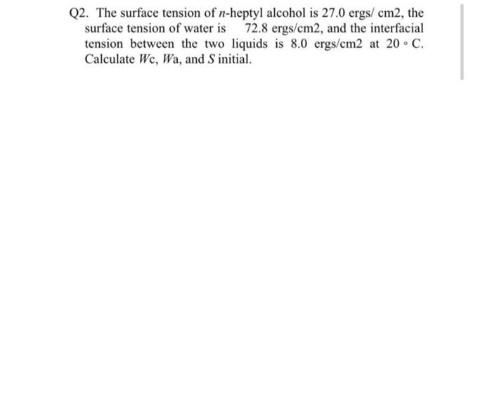 Solved Q2. The surface tension of n-heptyl alcohol is | Chegg.com