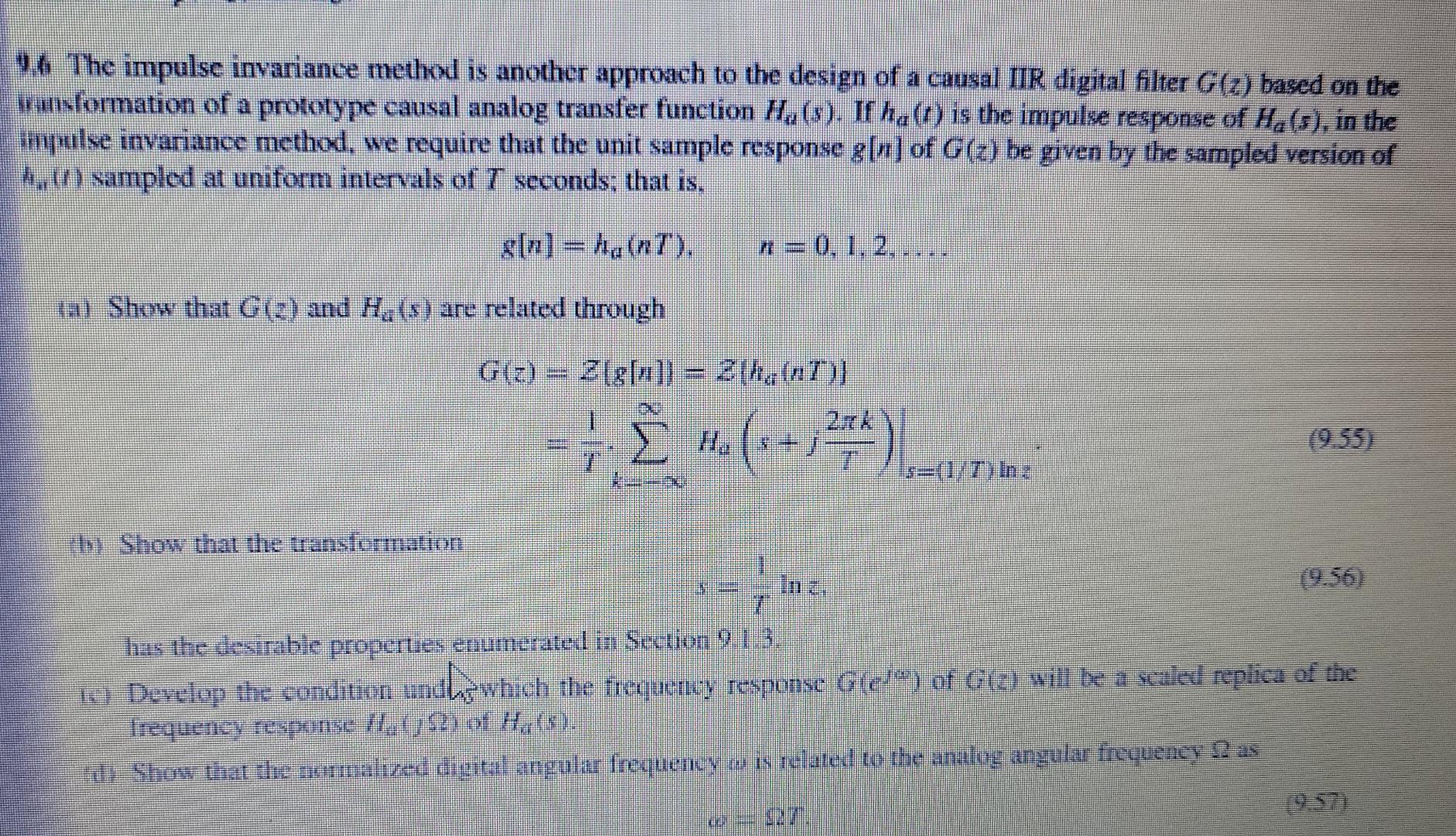 Solved 9.6 The impulse invariance method is another approach | Chegg.com