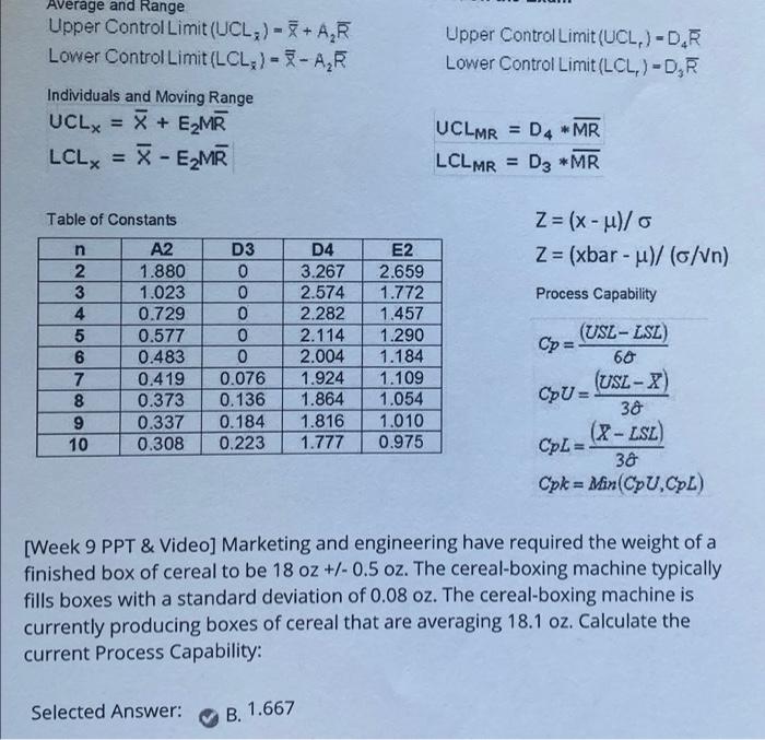Solved Average and Range Upper Control Limit (UCL;) - + A₂R | Chegg.com