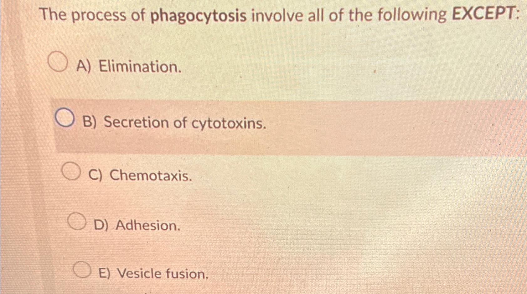 Solved The process of phagocytosis involve all of the | Chegg.com
