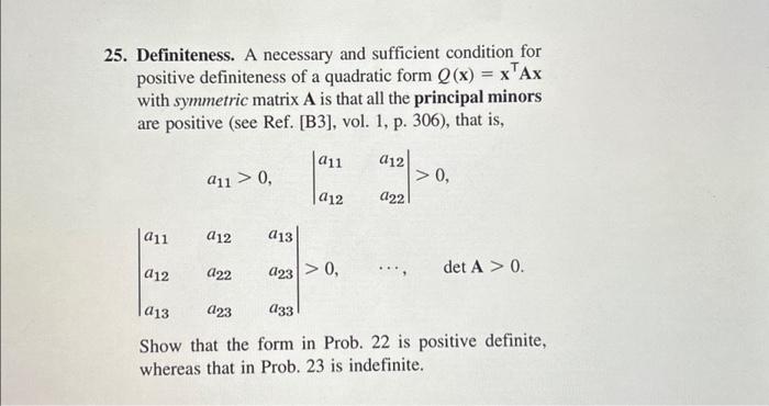Solved 25. Definiteness. A necessary and sufficient | Chegg.com