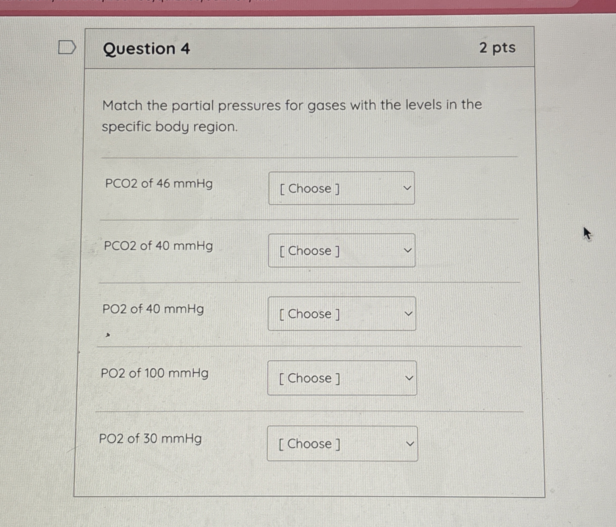 Solved Question 42 ﻿ptsMatch the partial pressures for gases | Chegg.com