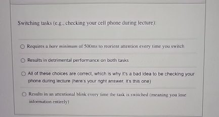 Solved Switching tasks (e.g., ﻿checking your cell phone | Chegg.com