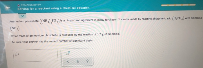 Solved O STOICHIOMETRY Solving for a reactant using a | Chegg.com