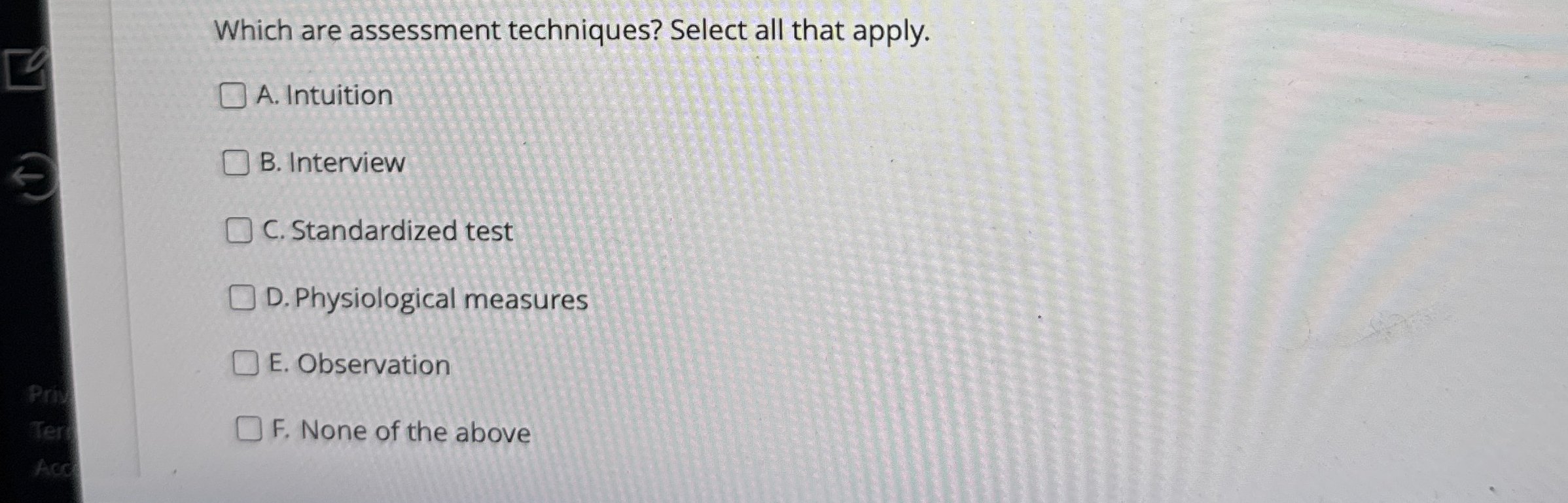 Solved Which are assessment techniques? Select all that | Chegg.com