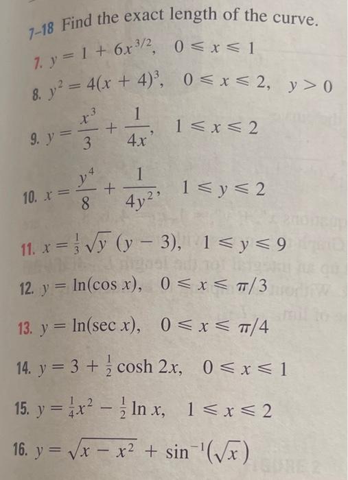Solved 7-18 Find the exact length of the curve. 7. | Chegg.com