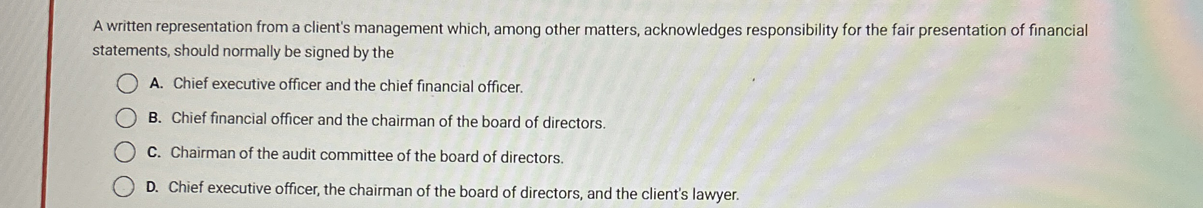 Solved A written representation from a client's management | Chegg.com