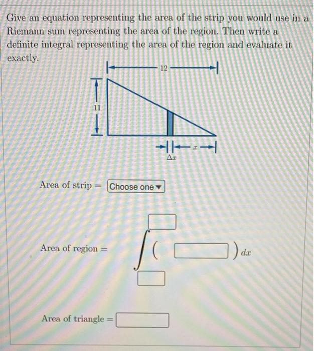 Solved Give an equation representing the area of the strip | Chegg.com