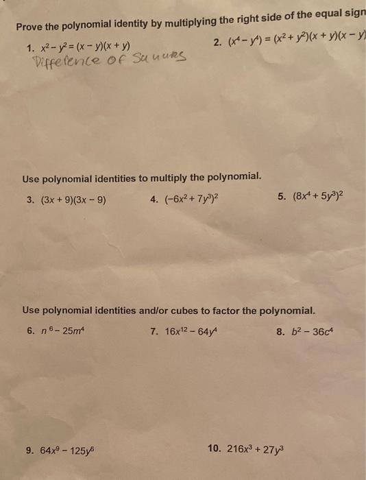 Solved Prove the polynomial identity by multiplying the | Chegg.com