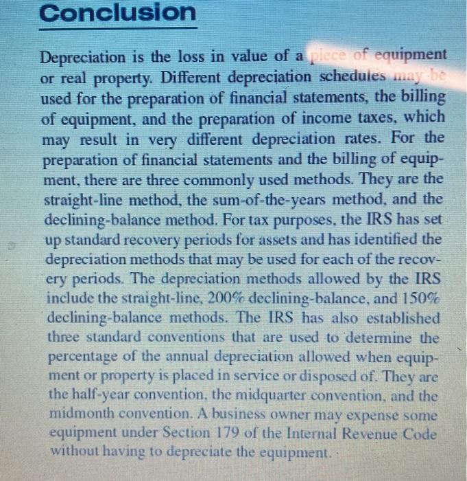 Solved Depreciation is the loss in value of a piece of | Chegg.com