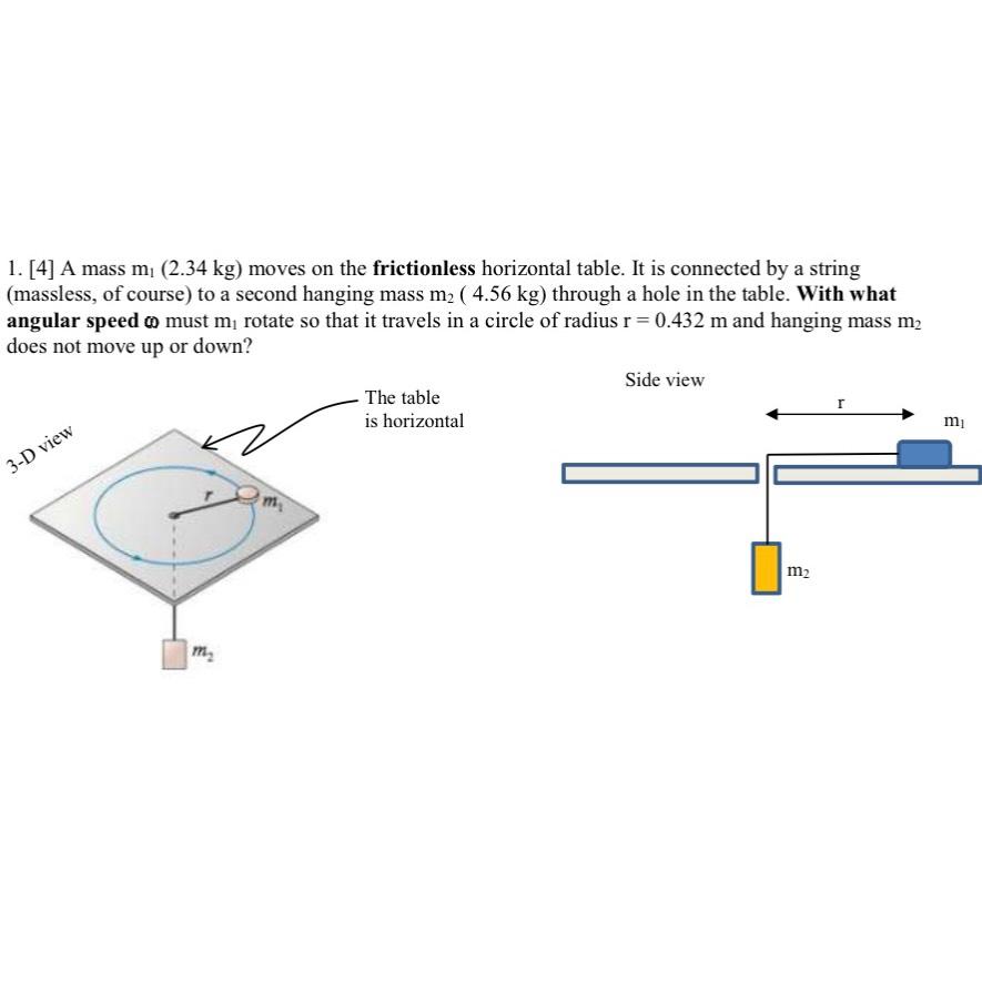 Solved [4] ﻿A mass m1(2.34kg) ﻿moves on the frictionless | Chegg.com