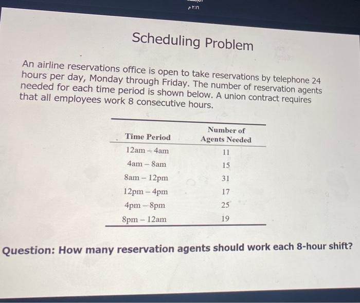 Solved 3 ۲۰۱۱ م Scheduling Problem An airline reservations | Chegg.com