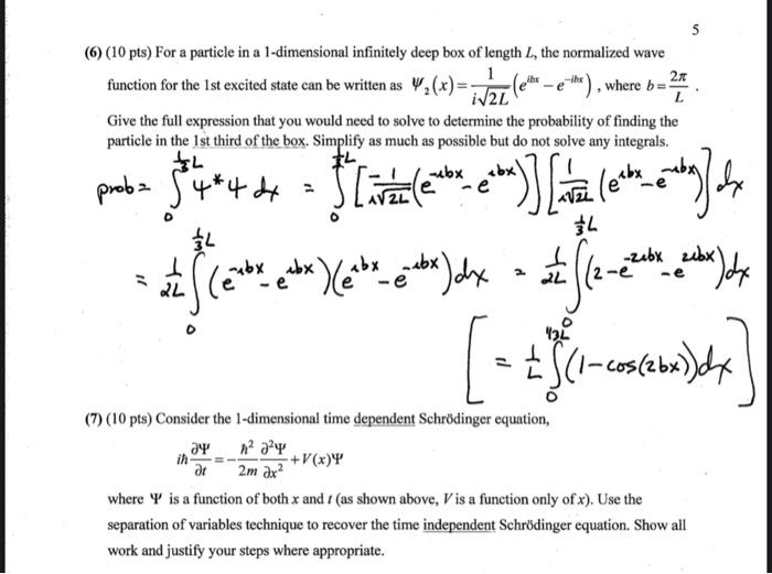 Solved (6) (10 pts) For a particle in a 1-dimensional | Chegg.com