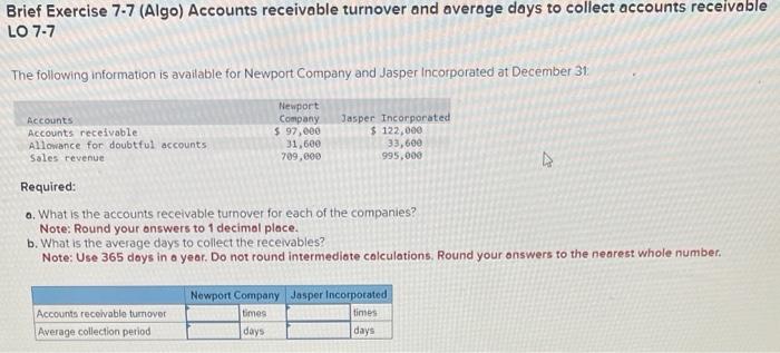 Solved Brief Exercise 7-7 (Algo) Accounts receivable | Chegg.com Solved Brief Exercise 7-7 (Algo) Accounts receivable | Chegg.com
