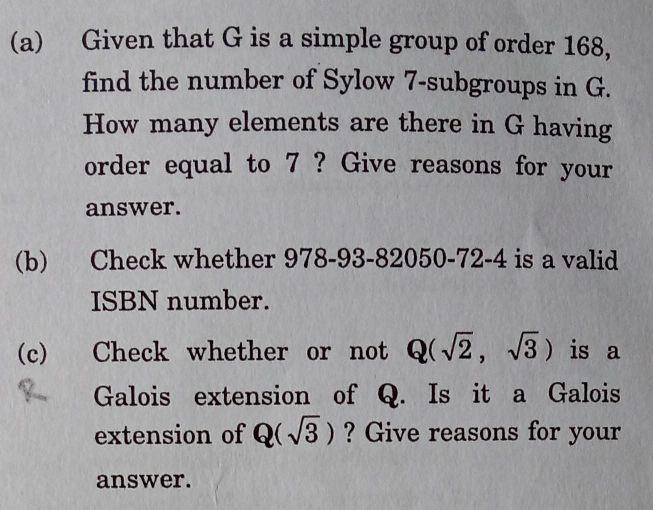 Solved (a) Given that G is a simple group of order 168 , | Chegg.com