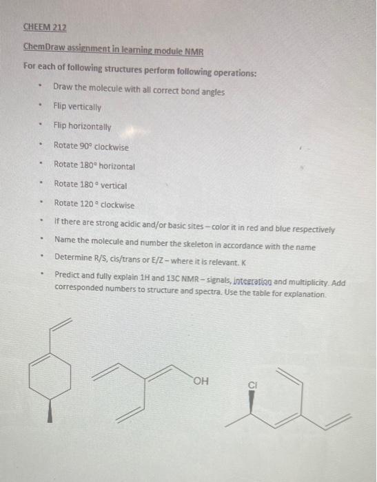CHEEM 212 ChemDraw assignment in leaming module NMR | Chegg.com