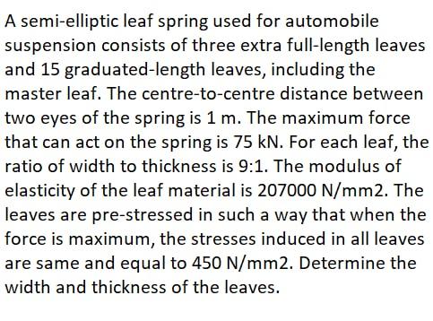 Solved A semi-elliptic leaf spring used for automobile | Chegg.com