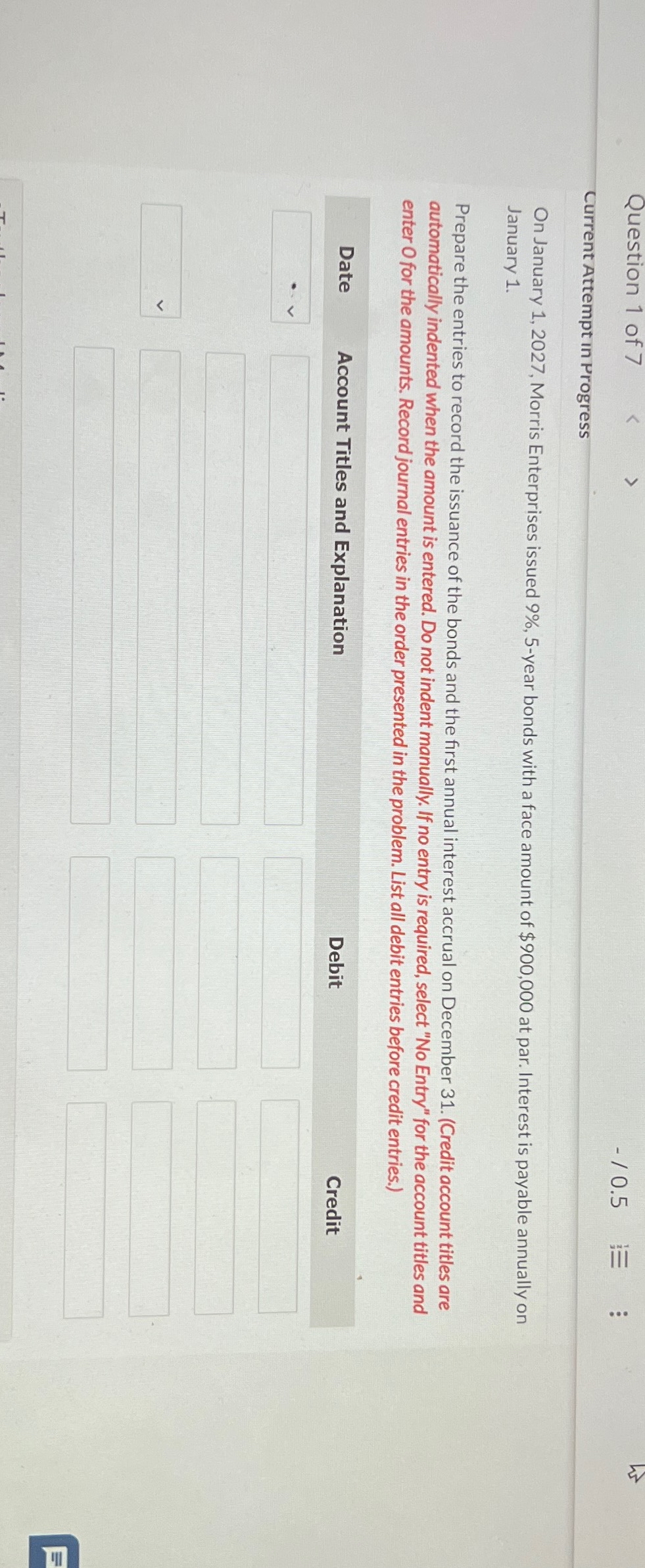 Solved Question 1 ﻿of 7-0.5Current Attempt in ProgressOn | Chegg.com