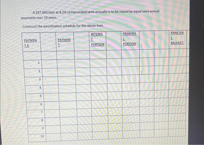 Solved A $37,000 loan at 8.2% compounded semi-annually is to | Chegg.com