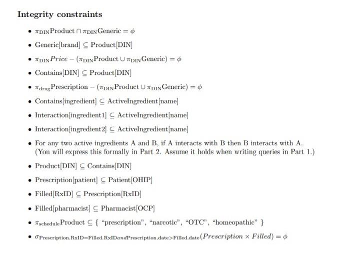 Solved Dur schema for this assignment is for a pharmacy. | Chegg.com