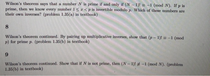 Solved Wilson's theorem says that a number N is prime if and | Chegg.com