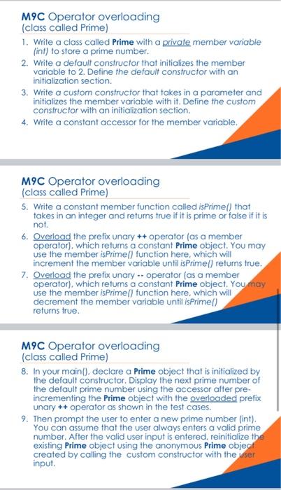 Solved M9C Operator overloading (class called Prime) 1. | Chegg.com