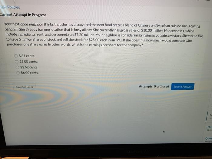 Solved lew Policies Current Attempt in Progress Your | Chegg.com