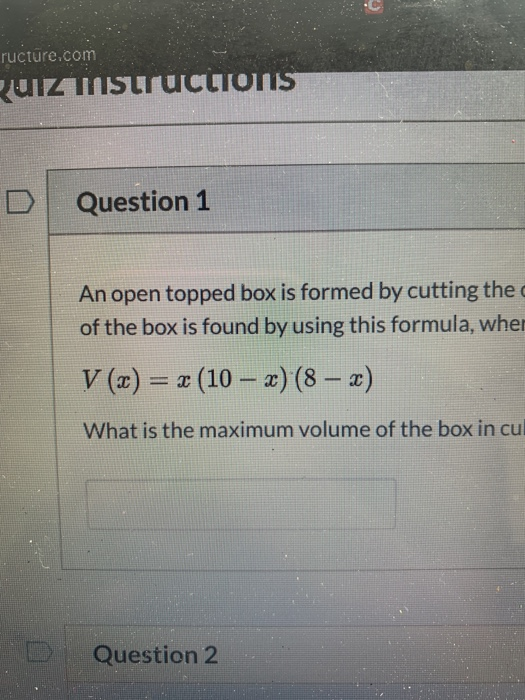 Solved An open topped box is formed by cutting the corners | Chegg.com