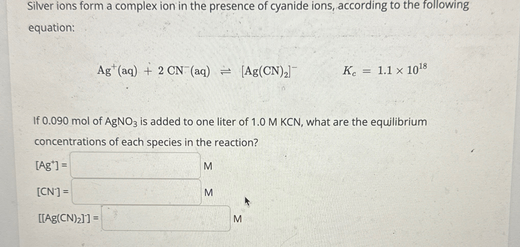 Solved Silver ions form a complex ion in the presence of | Chegg.com