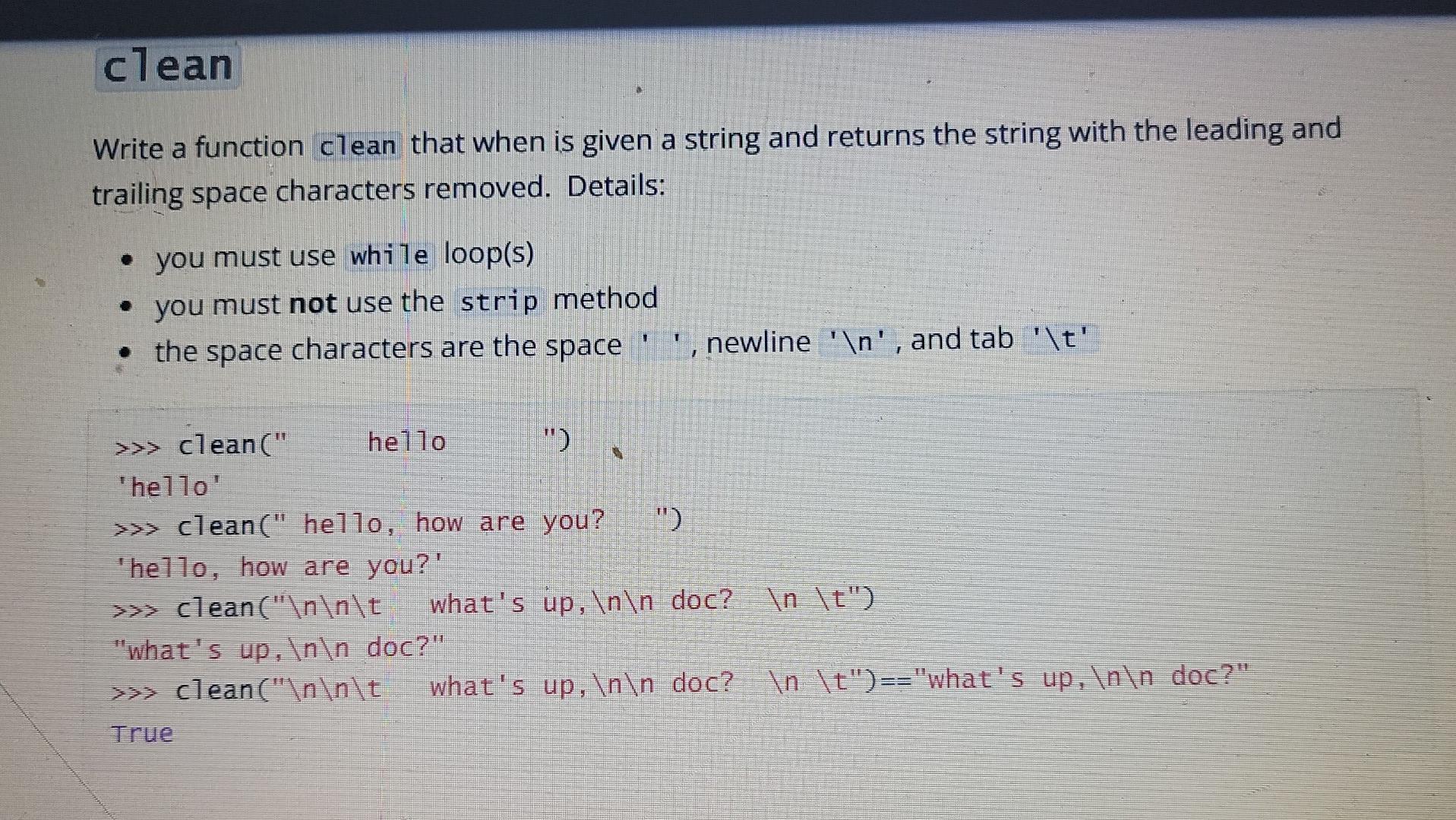 Solved clean Write a function clean that when is given a | Chegg.com
