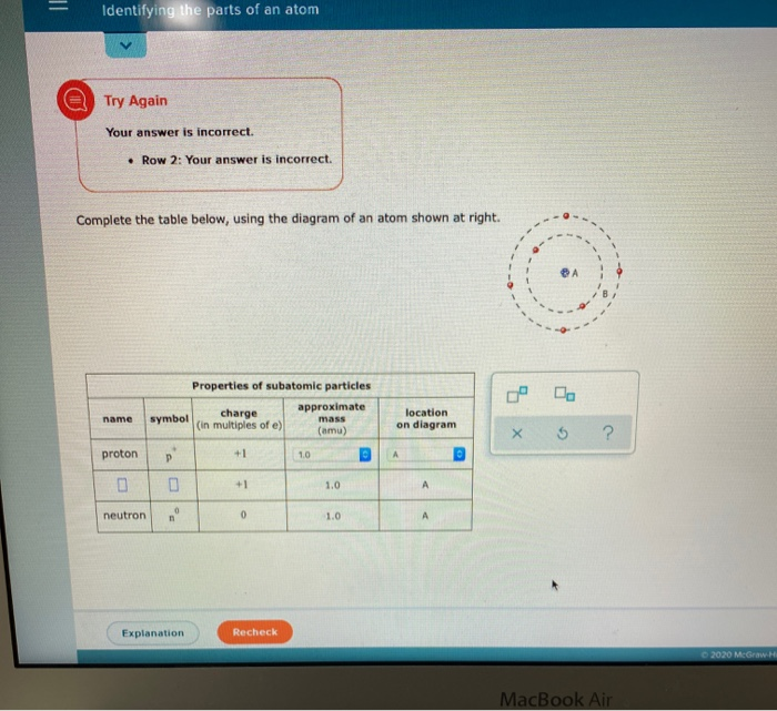 Solved Identifying the parts of an atom Try Again Your | Chegg.com