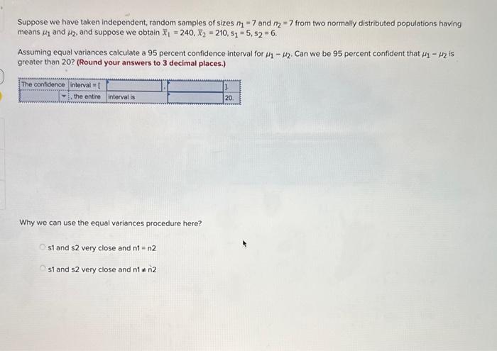 Solved Suppose we have taken independent, random samples of | Chegg.com