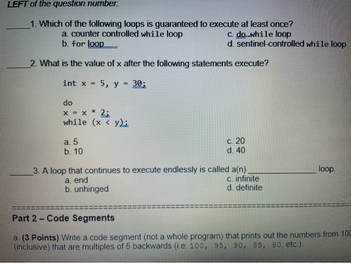 Solved LEFT of the question number. 1. Which of the | Chegg.com