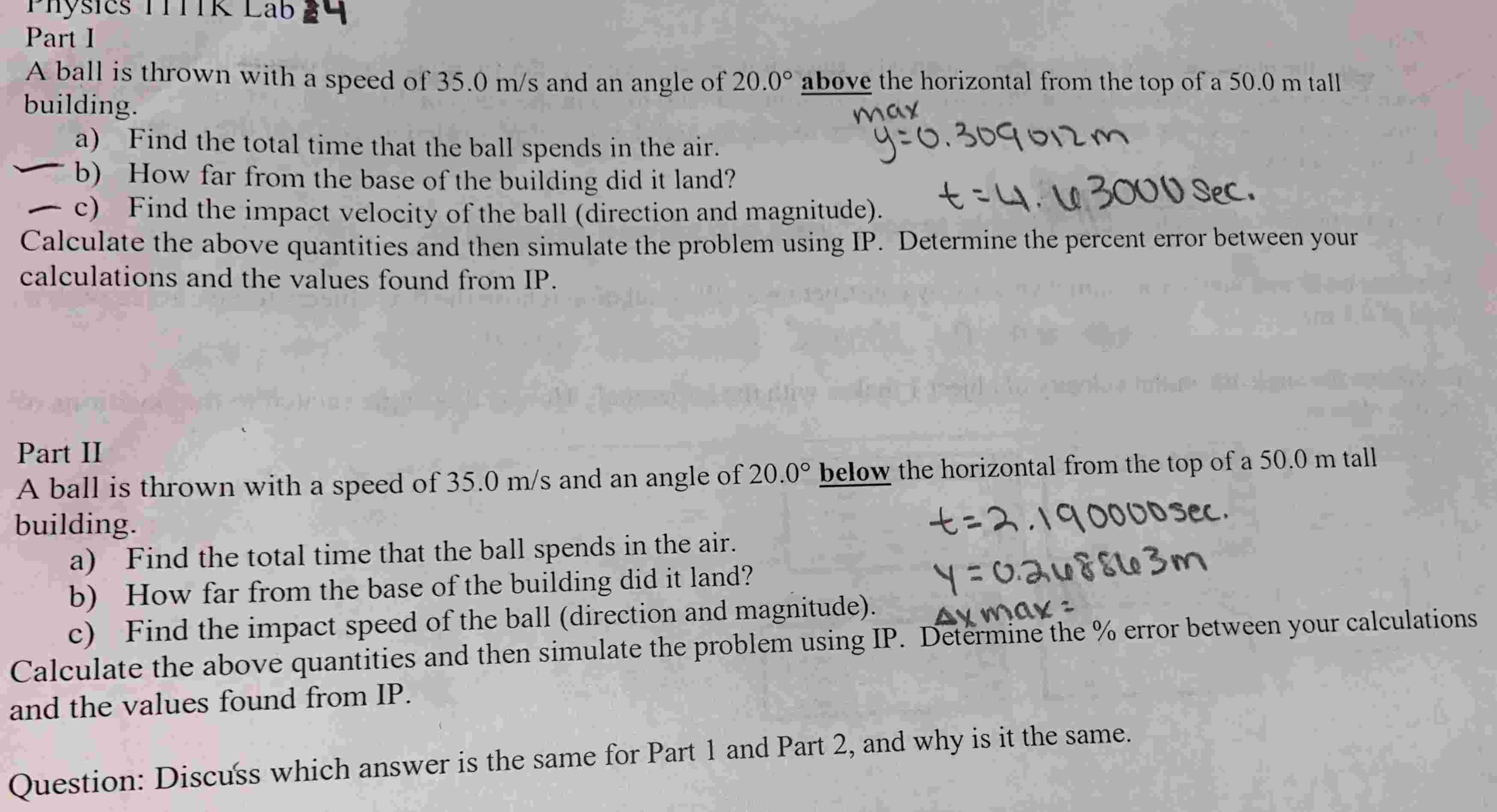 Solved Part IA ball is thrown with a speed of 35.0ms ﻿and an | Chegg.com