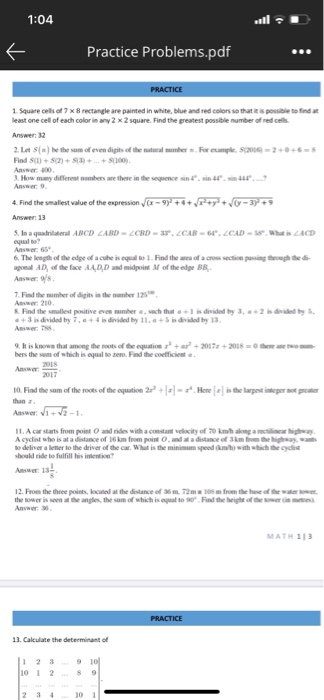 Solved 1:04 C Practice Problems.pdf PRACTICE 1. Square cells | Chegg.com