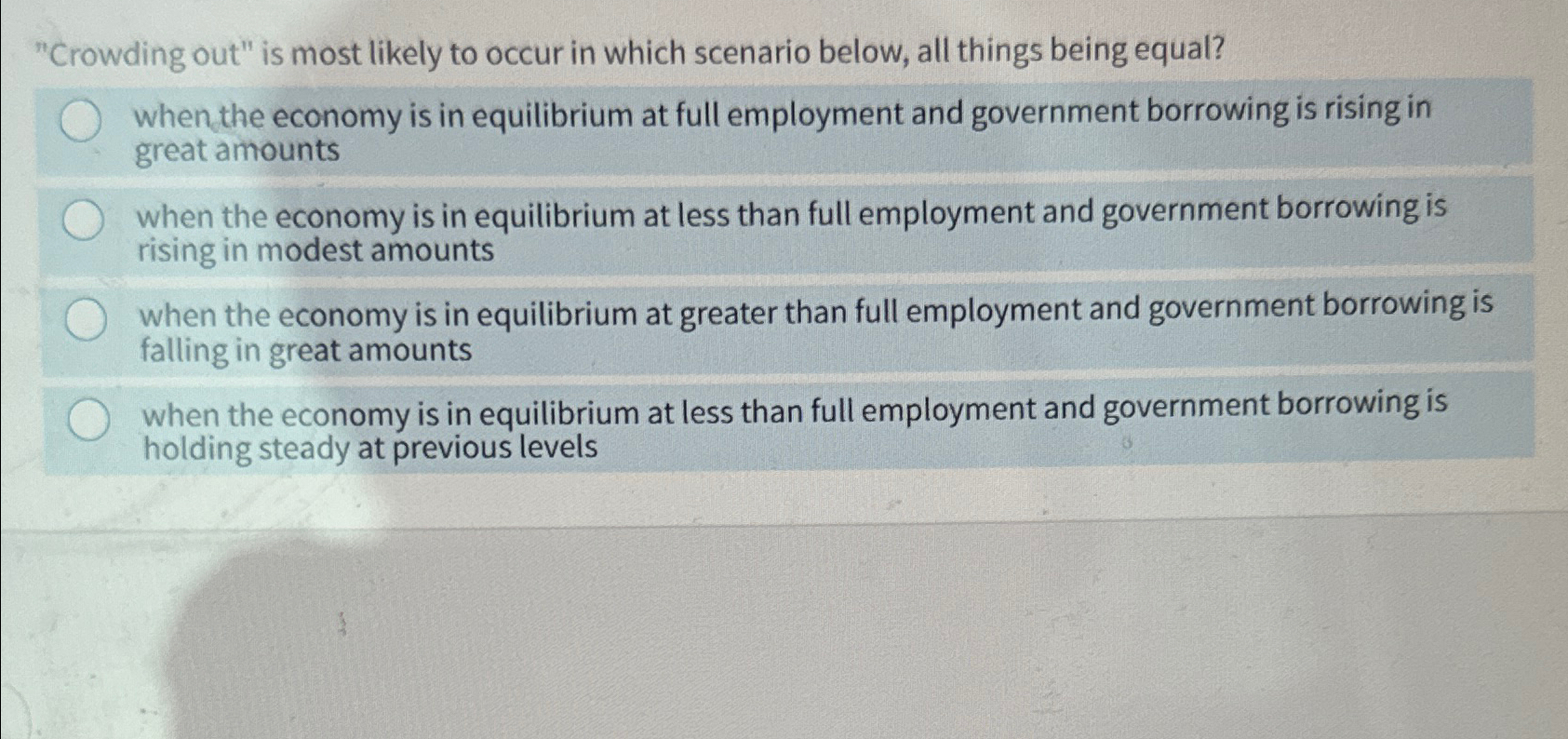Solved "Crowding out" is most likely to occur in which | Chegg.com